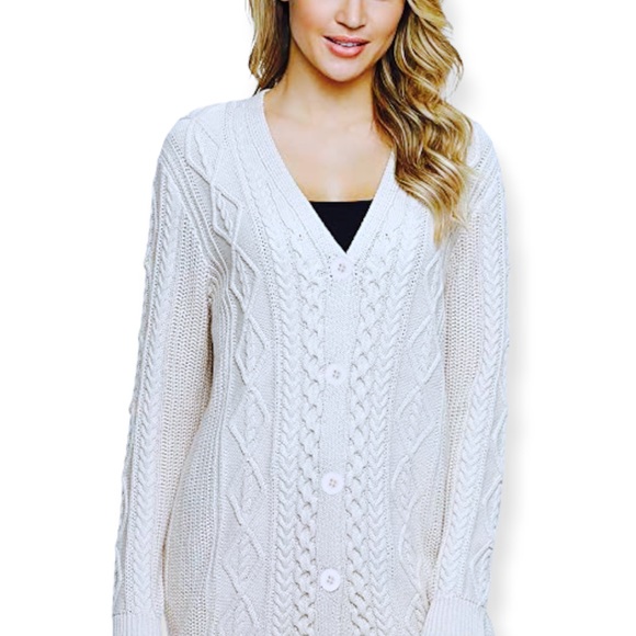 Cherokee | Sweaters | Vtg White Cherokee Classic Cable Knit Cardigan ...